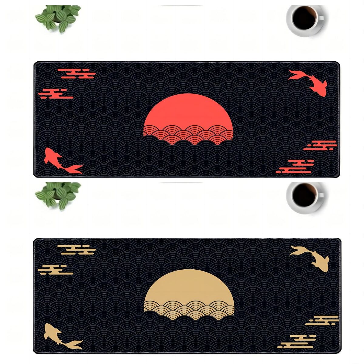 Japanese Desk Mat Black & Red Mouse Pad Koi Fish Sun Cloud Japan Art ...