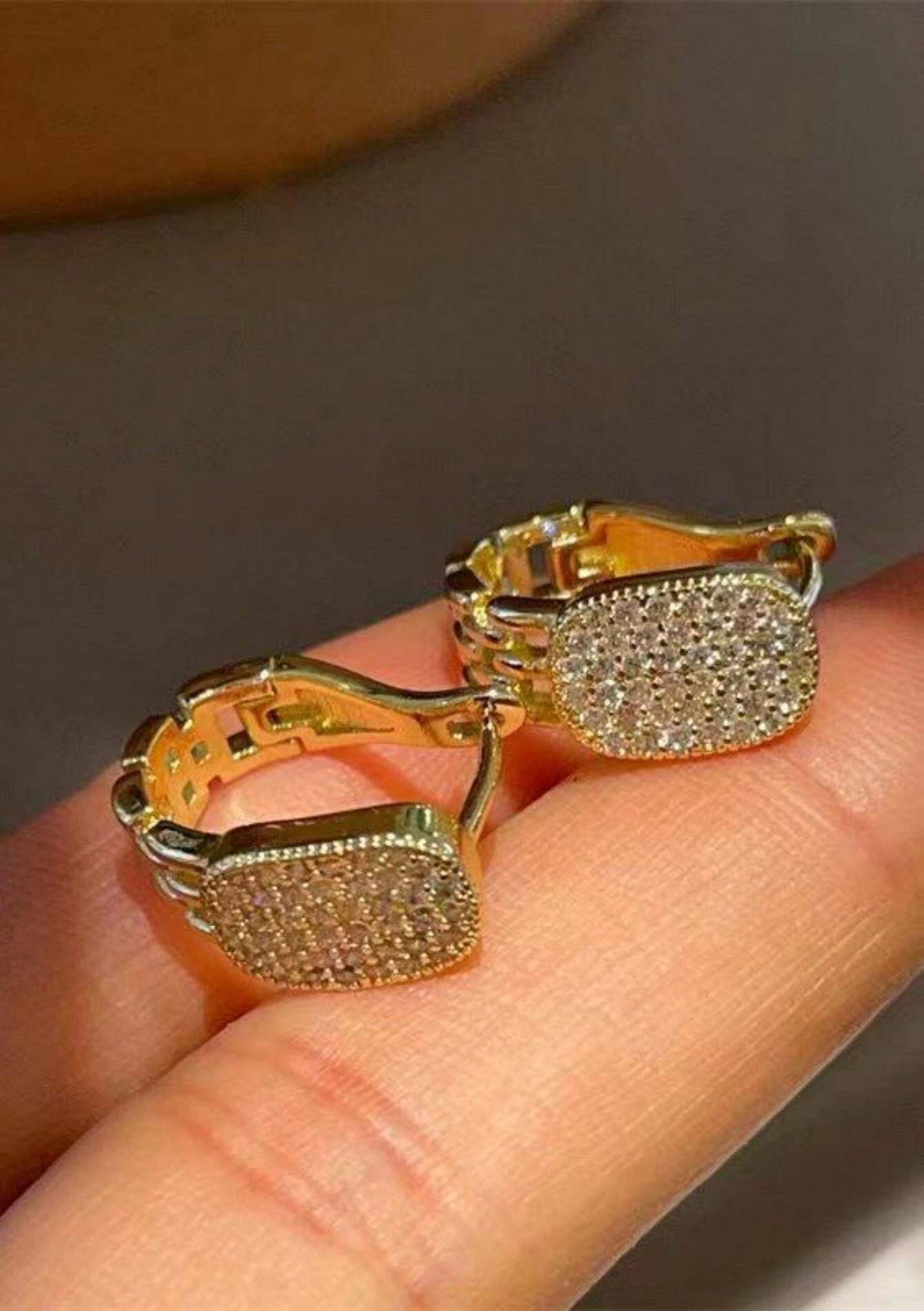 1pair European And American Style Micro Inlay Gold-Plated Korean High ...