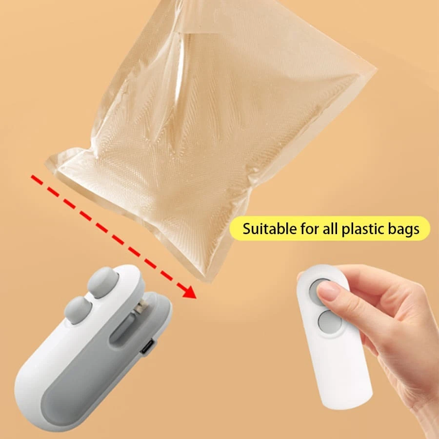 Mini SnacksBag Sealer, Rechargeable 2 In 1 Bag Heat Sealer With Cutter For Chip, Plastic Bag Re ...