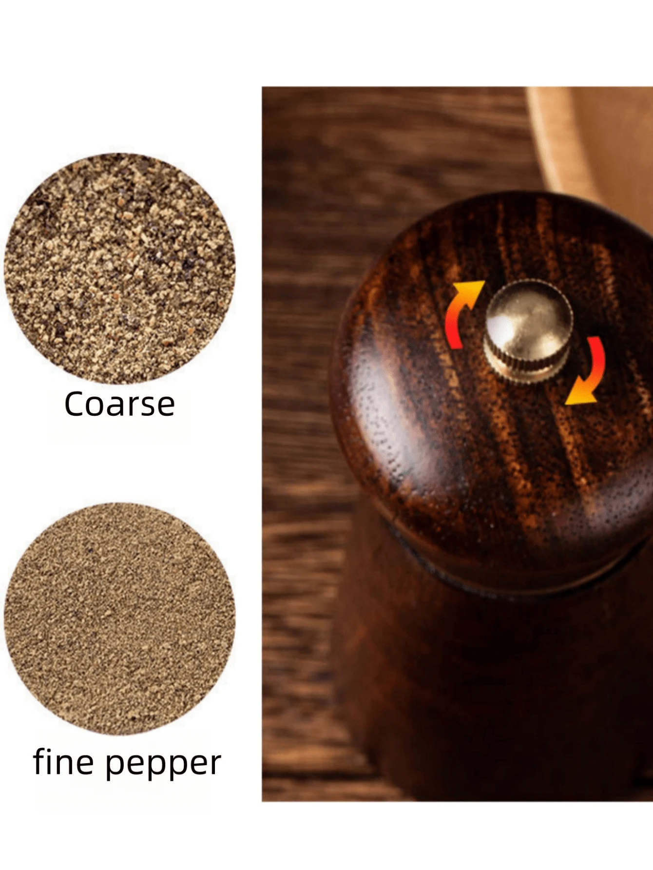 Conjunto moedor de sal e pimenta ajustável com colherinha de madeira, recarregável, Moinho ...