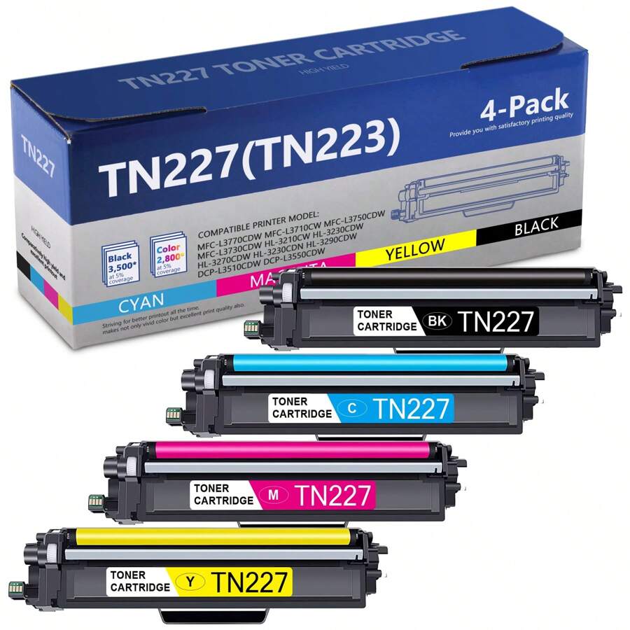 TN227 TN-227 High Yield Toner Cartridge 4 Pack TN-227 TN227 Black Cyan ...