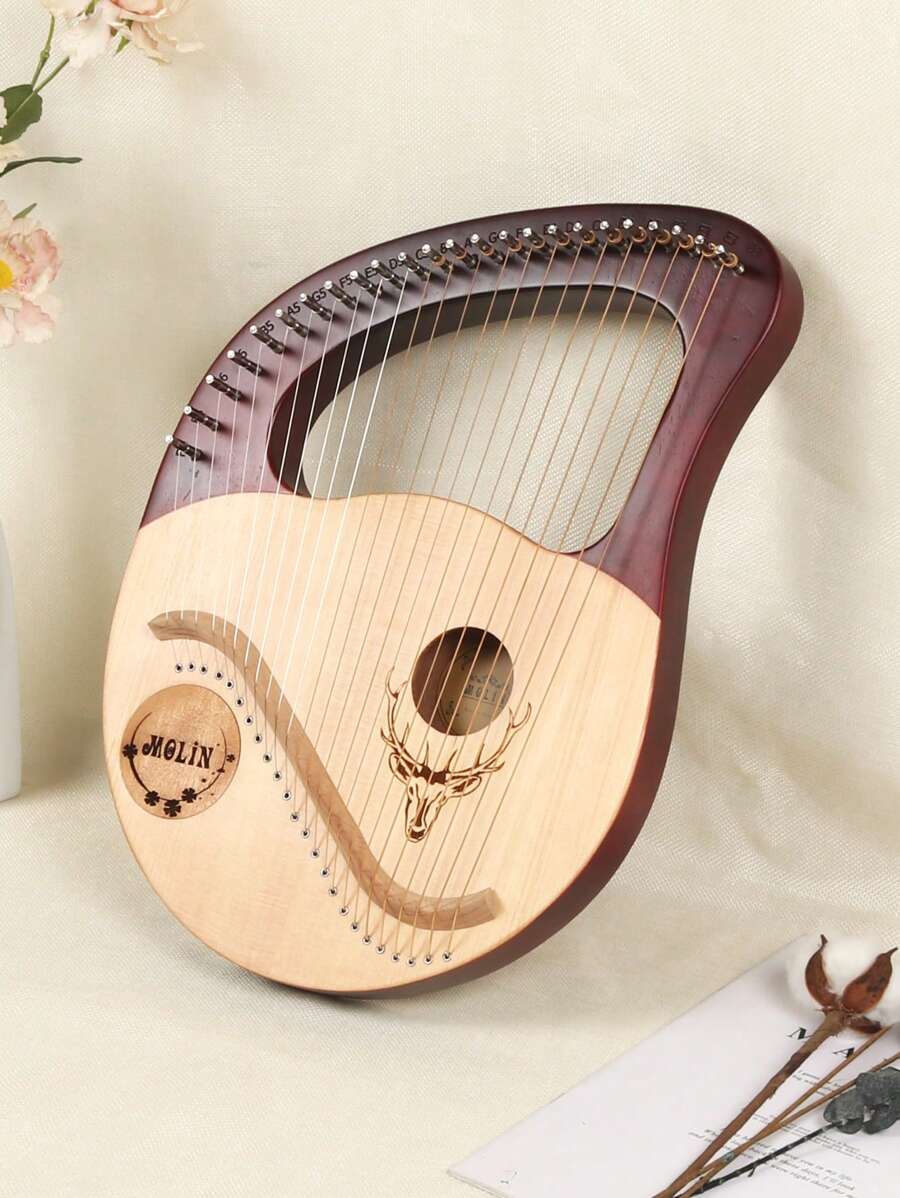 24-String Box-Style Lyre Harp With Reindeer Pattern, Mini Vertical Harp ...