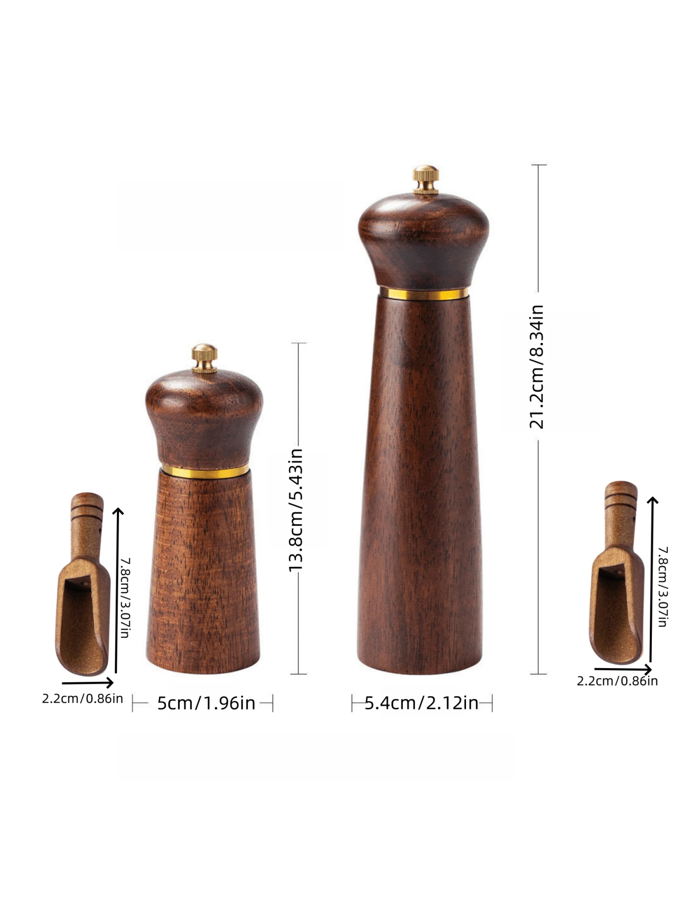 Adjustable Salt & Pepper Grinder & Small Wooden Spoon Set, Refillable ...