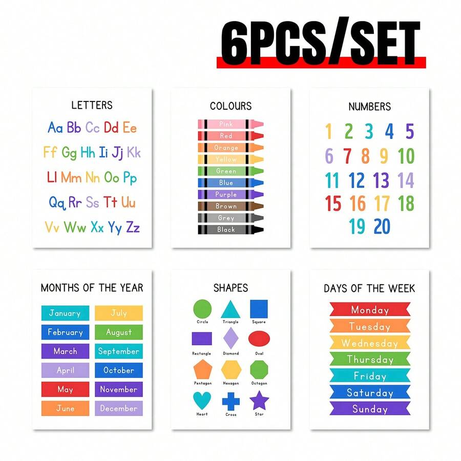 6pcs/Set Educational Wall Art, Classroom Posters, Homeschool Printables ...