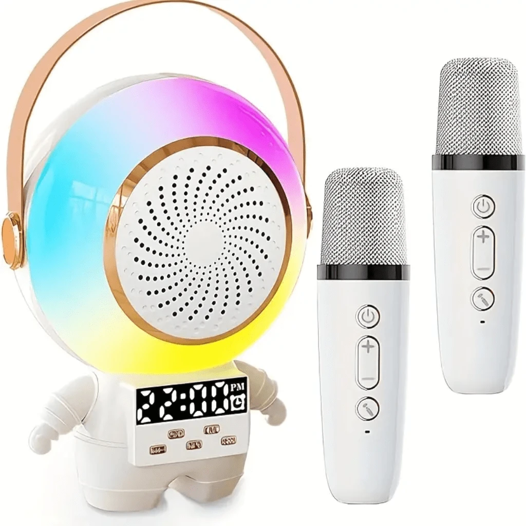 Caixa de Som Astronauta Portátil Bluetooth Karaoke RGB Relógio Microfone XM-X66 Asto Speaker ...