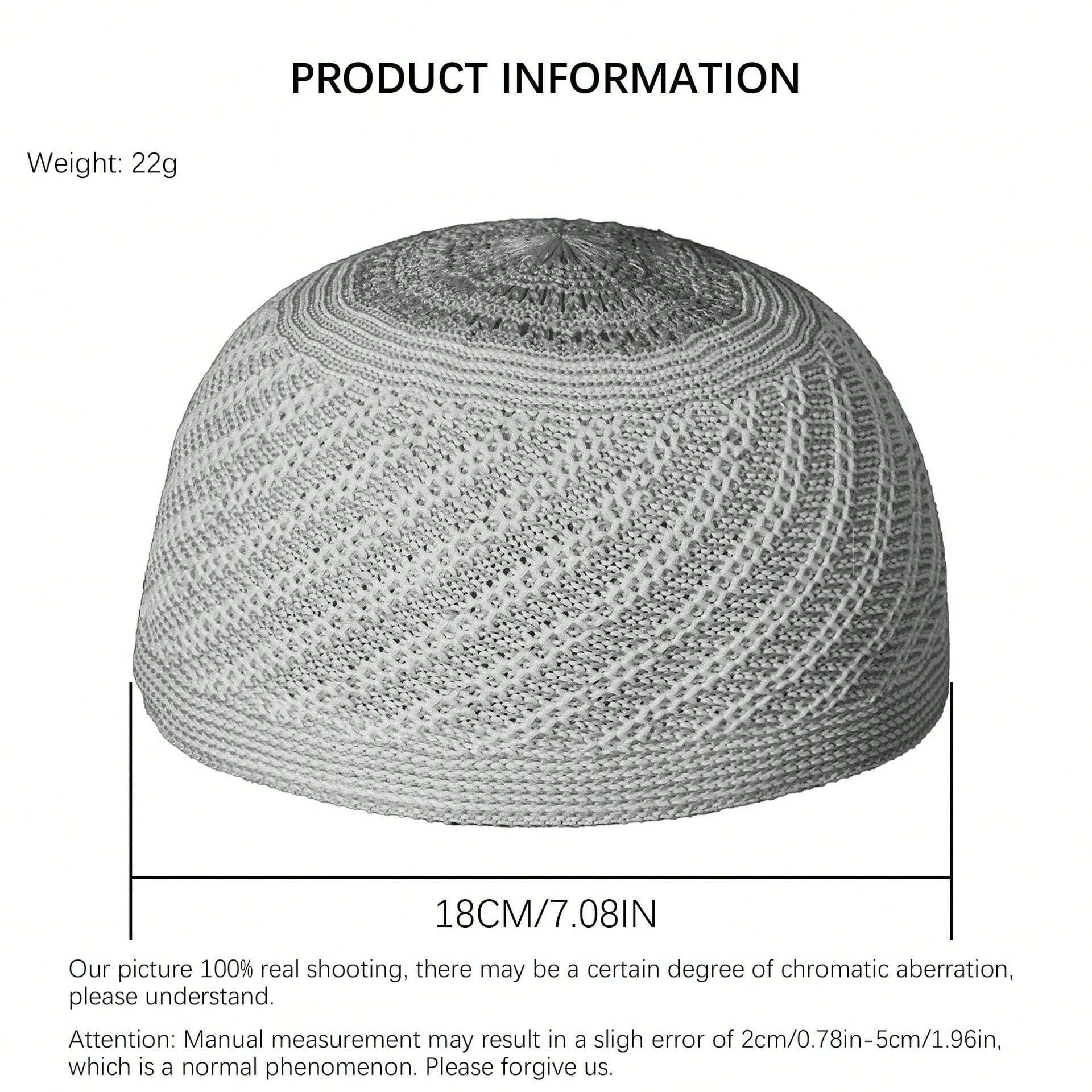 Grey Embroidered Muslim Men's Hat, Four Seasons Round Top Islamic Hat ...