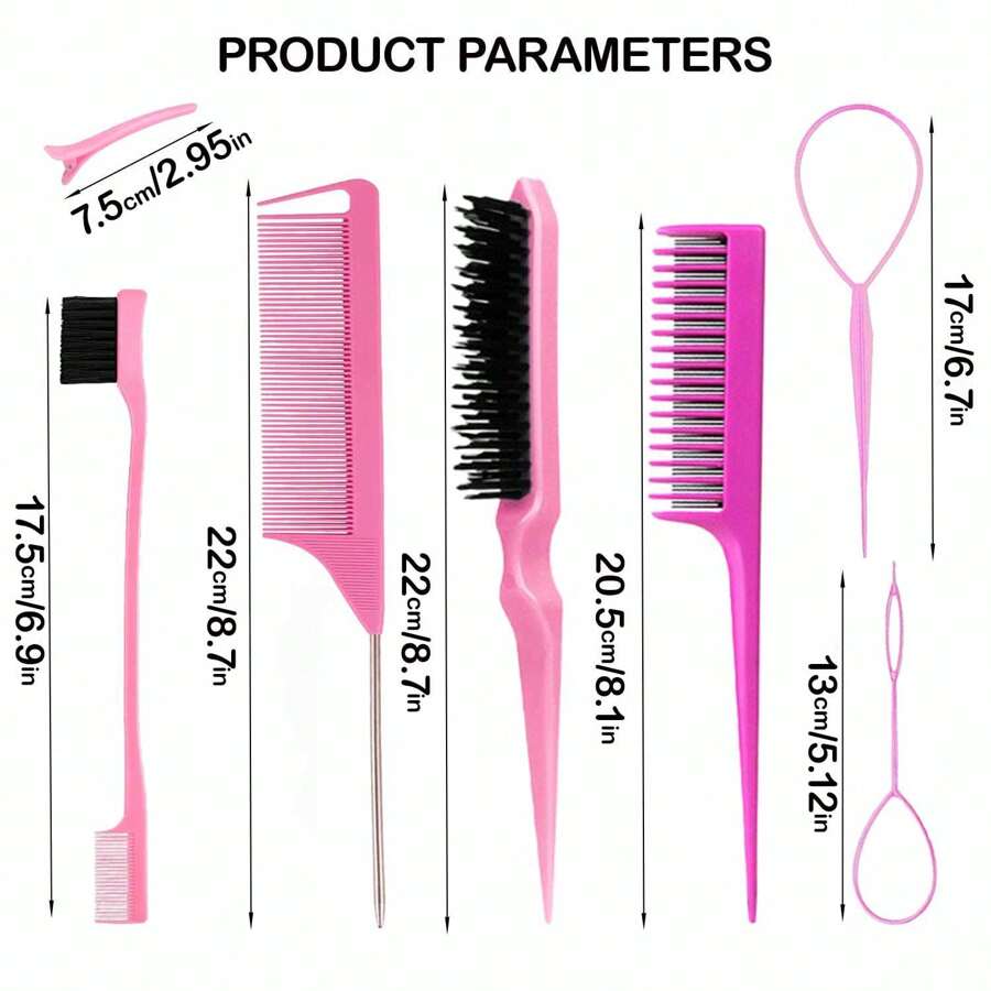 10 Pieces Hair Styling Comb Set Teasing Hair Brush Triple Teasing Comb ...