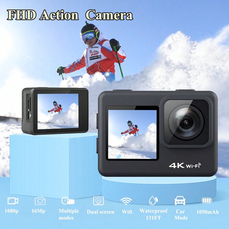 Câmera Esportiva Externa WIFI de Tela Dupla 4K, Câmera para Ciclismo ...