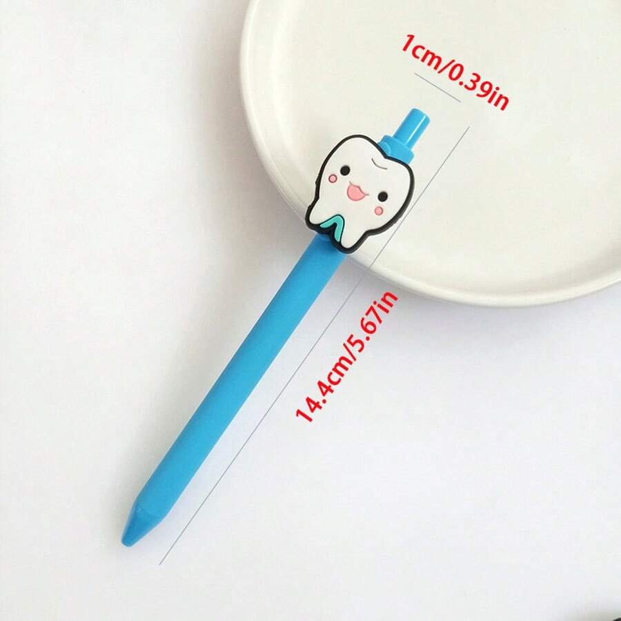 10pcs Cute Cartoon Teeth Pattern Push Ballpoint Pens, Nurse Pen, Office ...