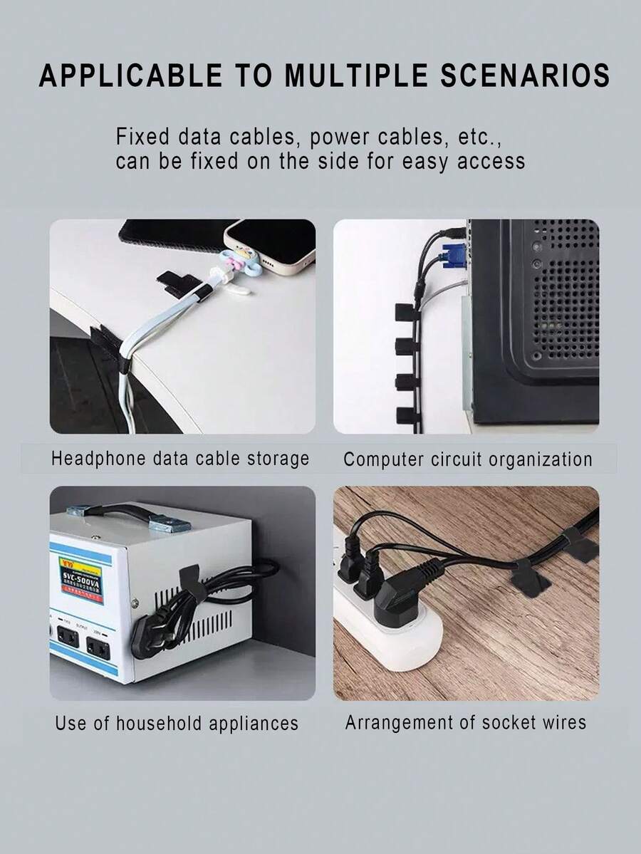 10pcs (5 Pairs) Self-Adhesive Cable Ties For Desktop, Office, And Home ...