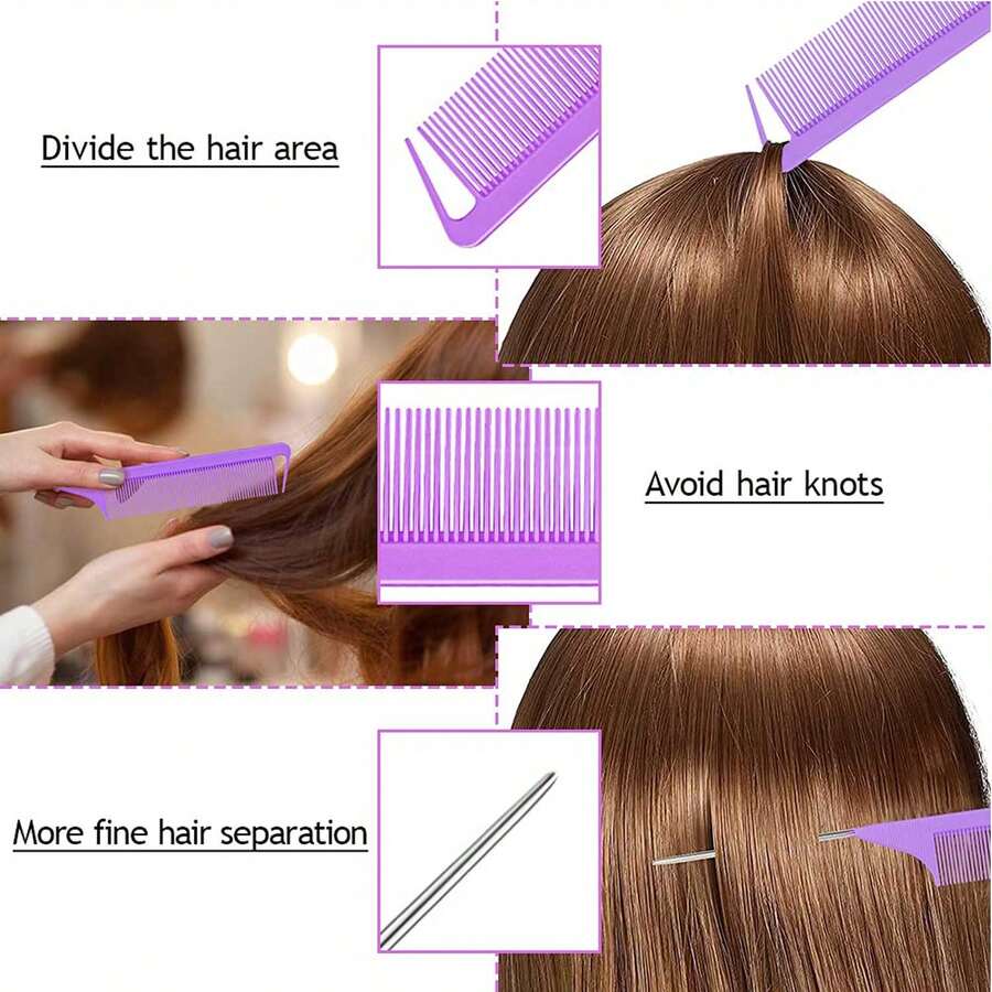 10 Pieces Hair Styling Comb Set Teasing Hair Brush Triple Teasing Comb ...