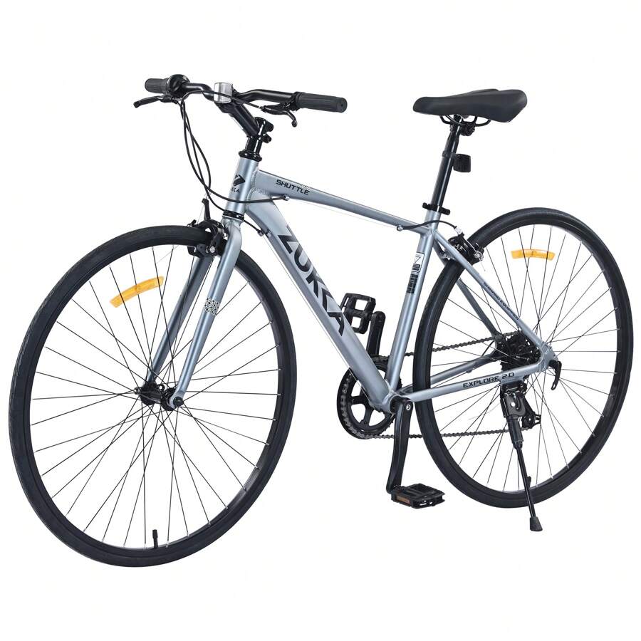 Grey Shimano 7-Speed Hybrid Bike, 700C Aluminum Alloy Frame Road ...