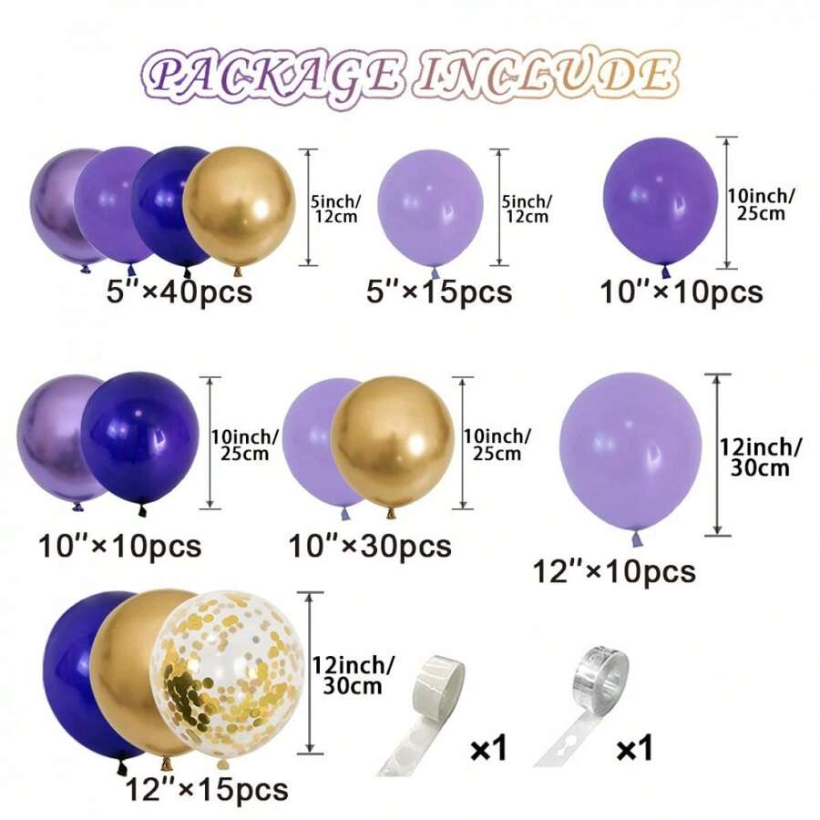 Purple & Gold Metallic Balloon Arch Decoration Set For Birthday Party ...