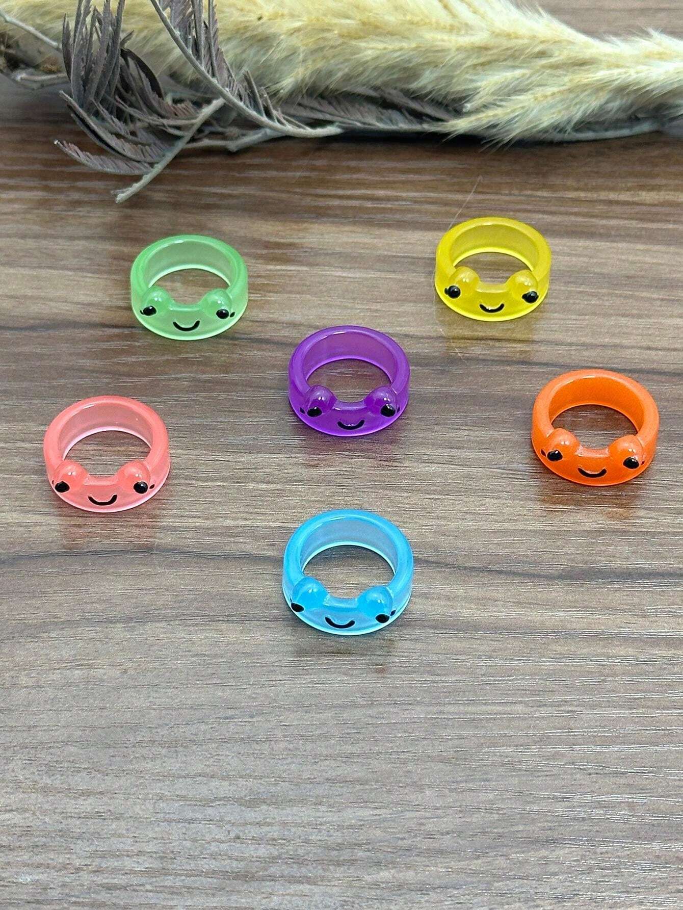 6pcs Creative Cute Animal 3D Resin Glow In The Dark Ring For Women ...