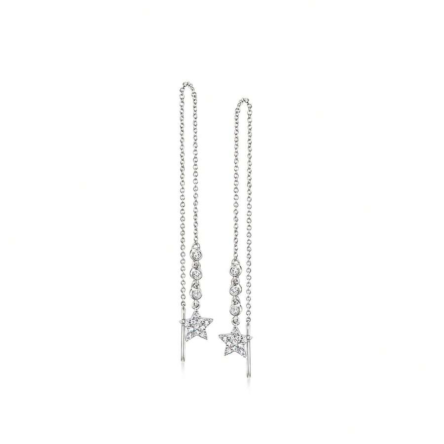 RS Pure By Ross-Simons Diamond Star Threader Earrings In Sterling ...