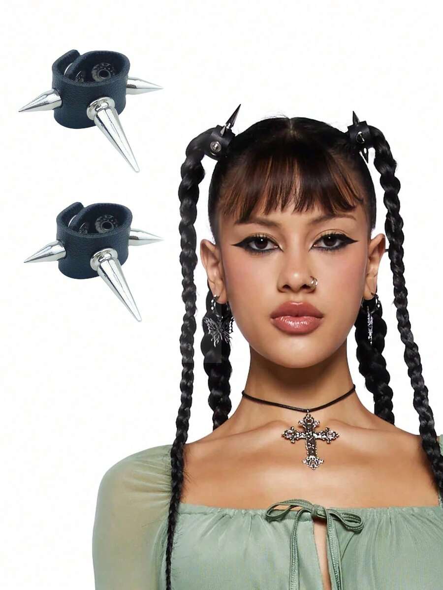 2 Pcs Street Punk Rivet Hair Curler Hair Tie For Fixing Braids | SHEIN USA