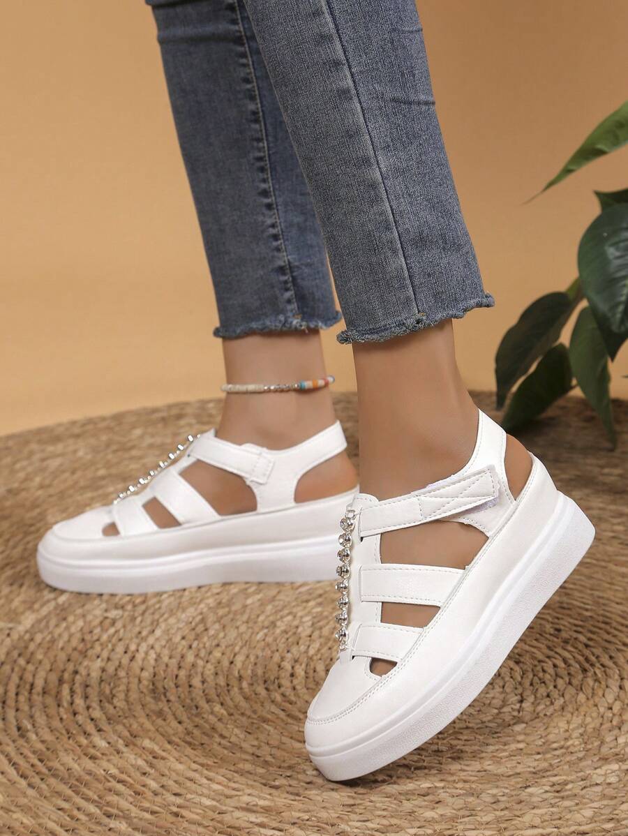 Women's Metal Chain Roman Sandals, New Style Closed Toe Hollow Out ...