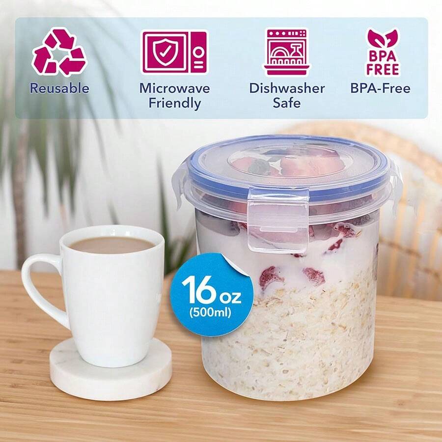 1pc Container With Lid - 16 Oz Plastic Container With Lid - Oatmeal ...