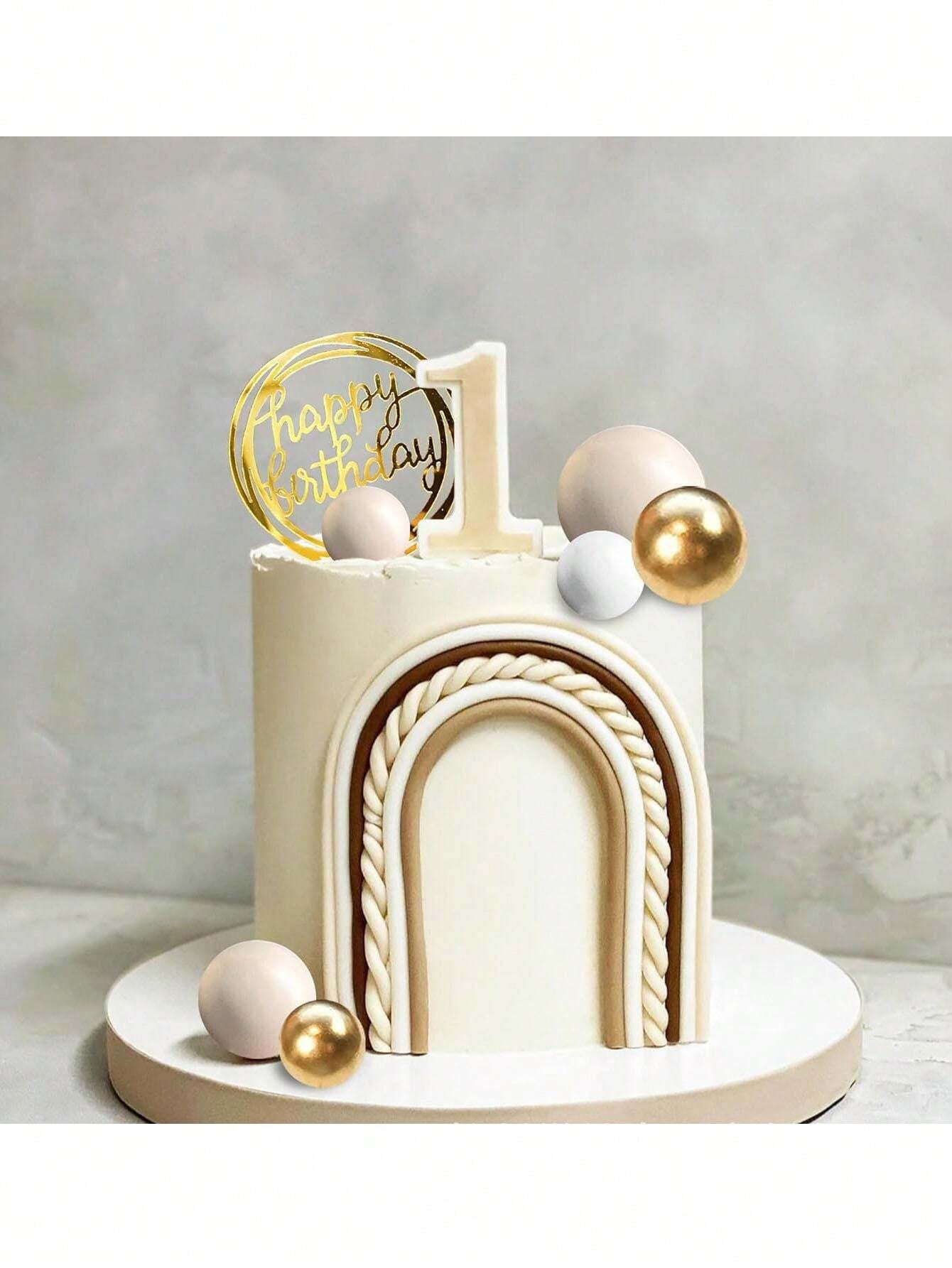 25 Pieces Khaki Ball Cake Toppers, Boho Style Cake Toppers Khaki White ...