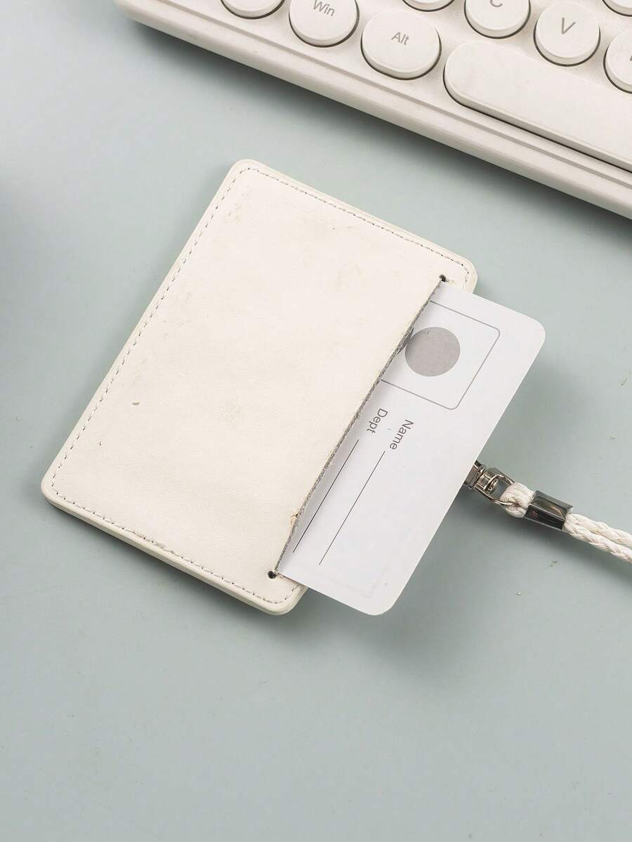 Horizontal Work Card Holder With Leather Braided Neck Lanyard For ID ...