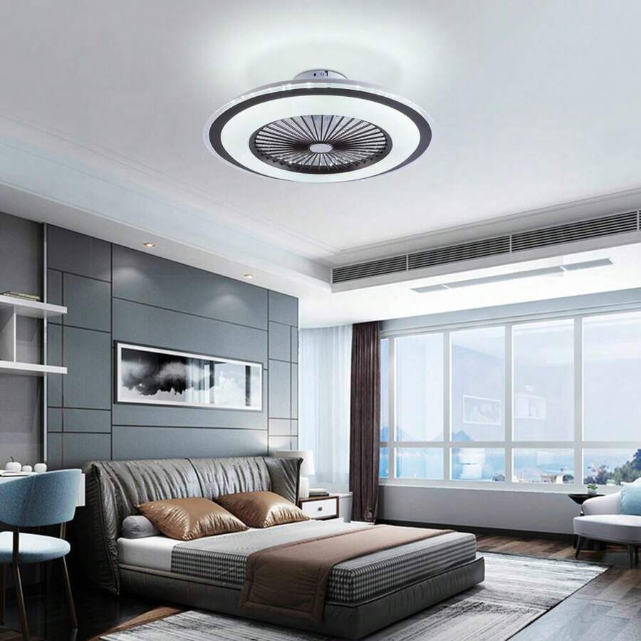 23 Inch Modern Ceiling Fan Light LED Chandelier Fan 3 Color Light With ...