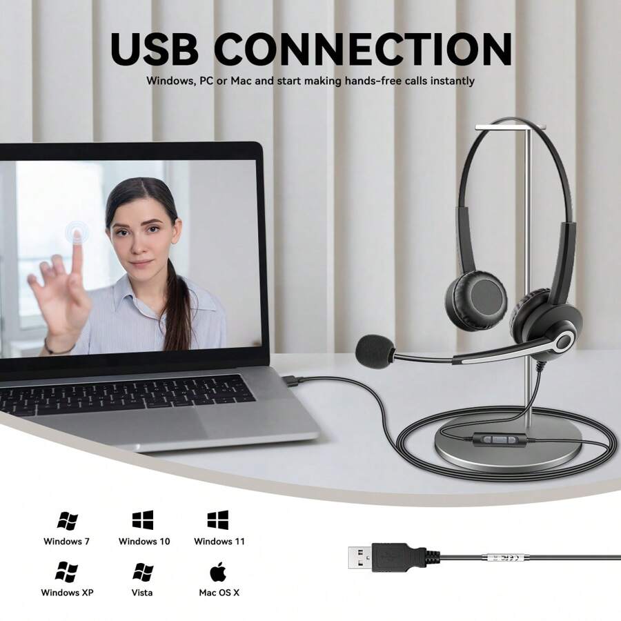 Wantek Cuffie USB con microfono per laptop, cuffie per chiamate su PC ...