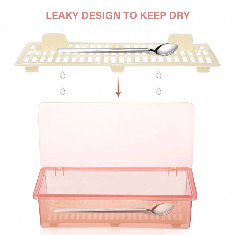 2 Pcs Flatware Plastic Trays With Lid Cutlery Organizer Silverware ...