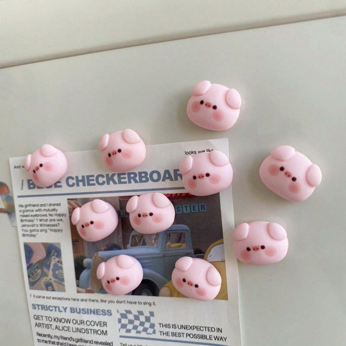 10pcs/Set Refrigerator Magnets, Cute Pink Pig Head Mini Fridge Magnets ...