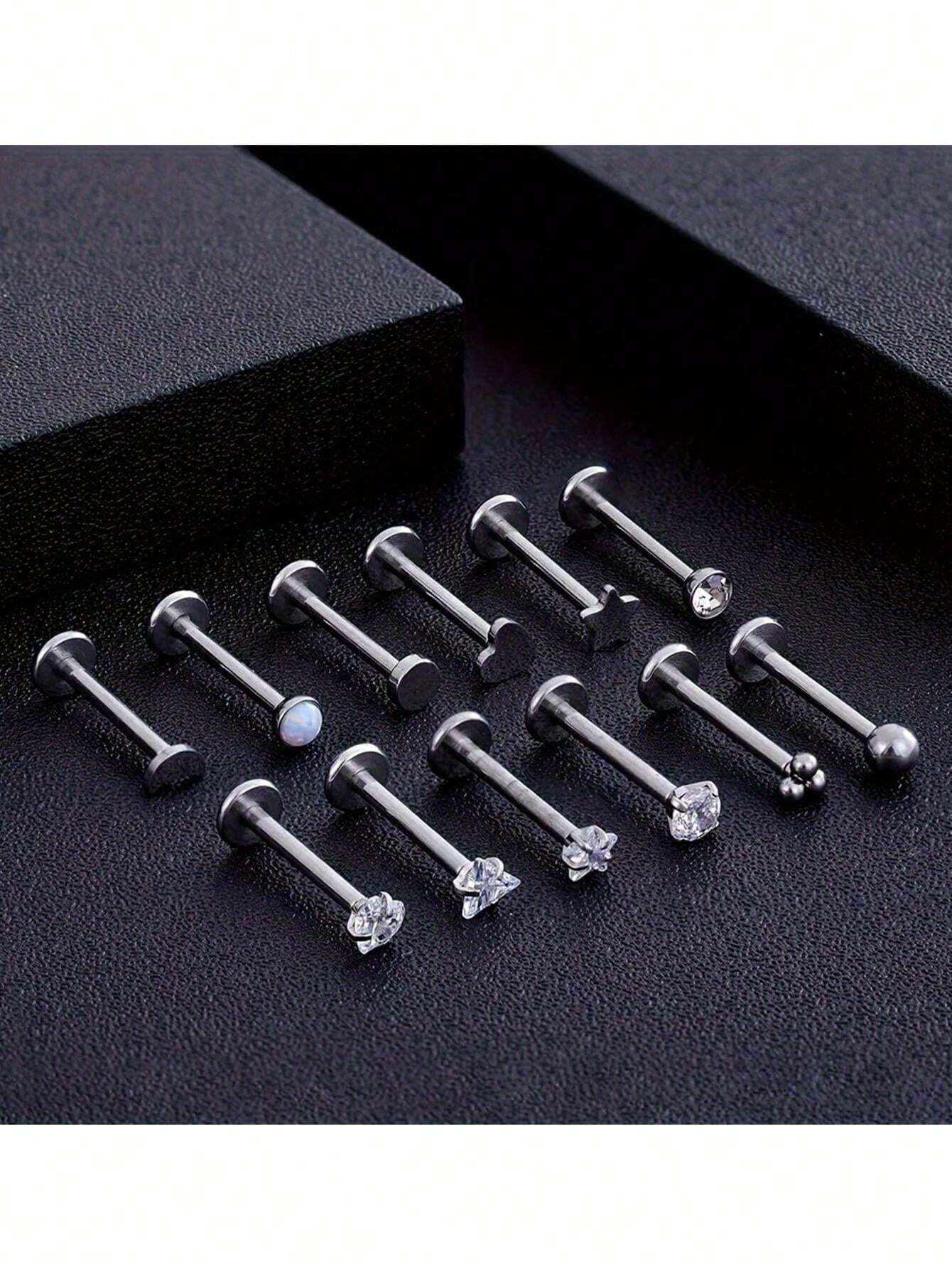 12pcs 16G 18G 20G Flat Back Earrings 316L Stainless Steel Threadless ...