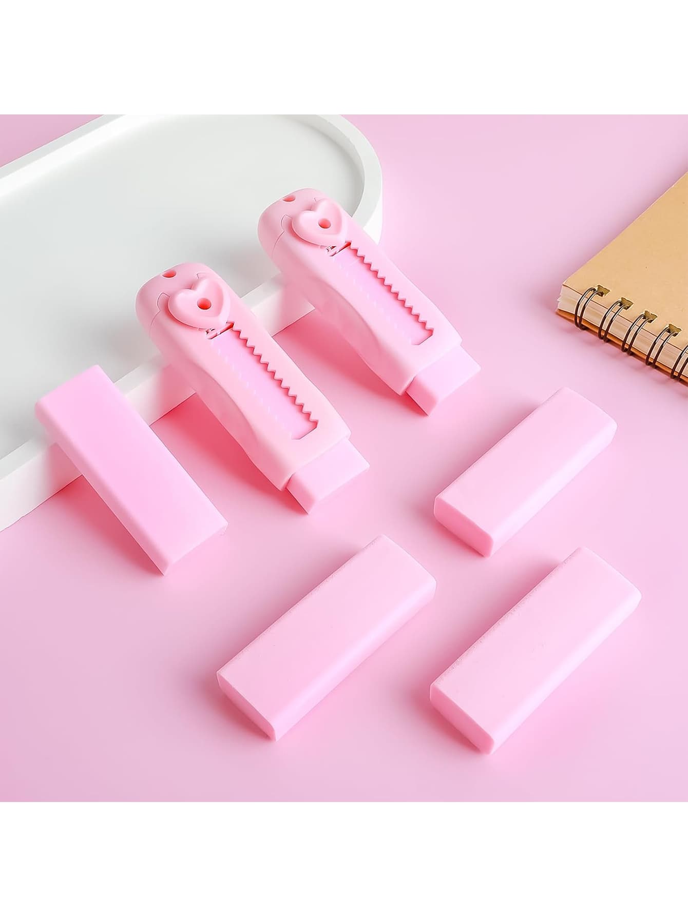 Total 3pcs Erasers, 1 Pc Heart Shape Push-Pull Eraser + 2 Pcs Spare ...
