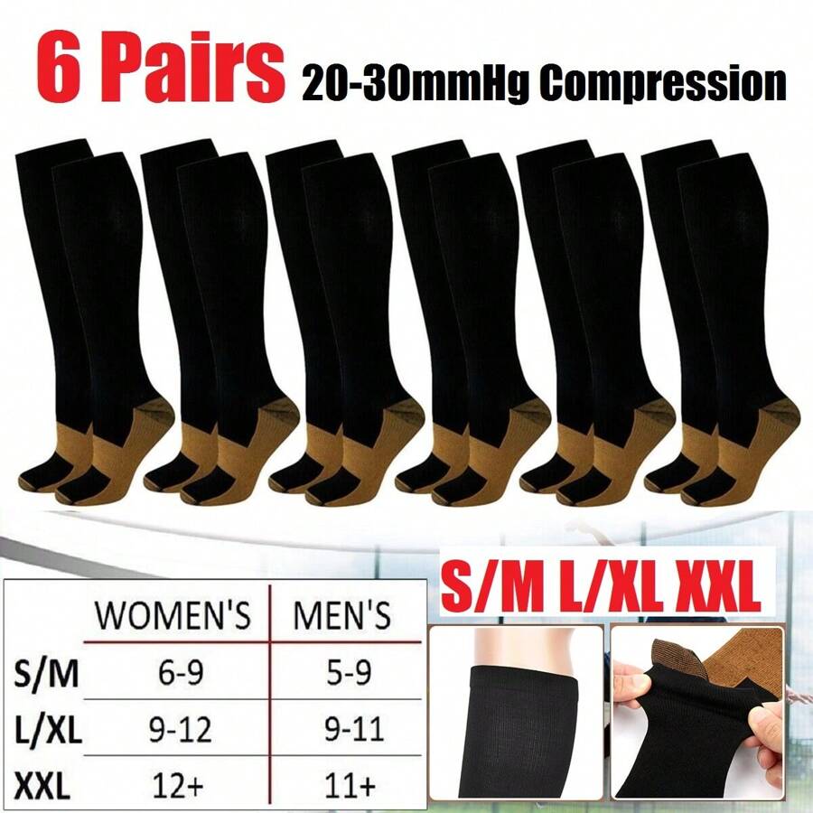 Dazone 6 Pairs Compression Socks Mens Womens S/M L/XL XXL 20-30mmHg ...