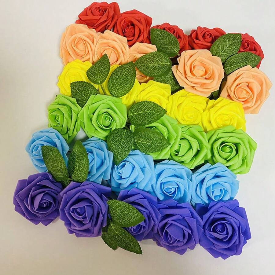 30本の人間性、平和、愛、虹の花を模した泡立ちフォームのフェイクバラ(茎付き)。Pride LGBTQ LGAYレズビアン DIYウェディング ...
