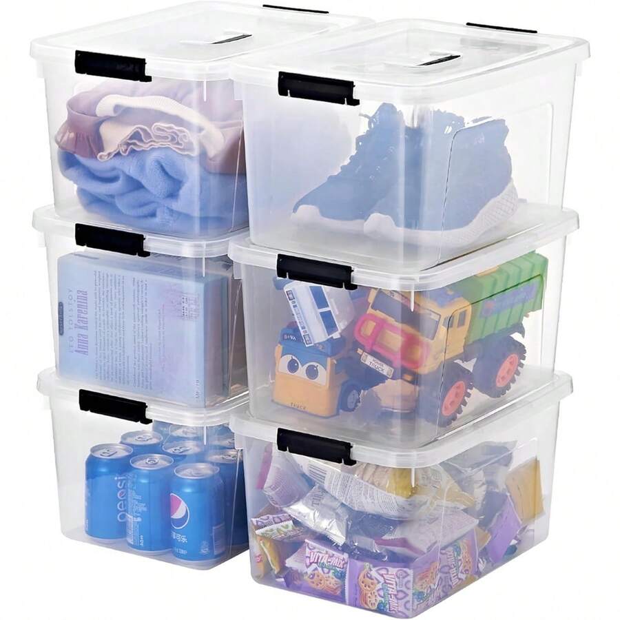 19 Quart Plastic Storage Bins With Lids, 6-Pack Stackable Clear Storage ...