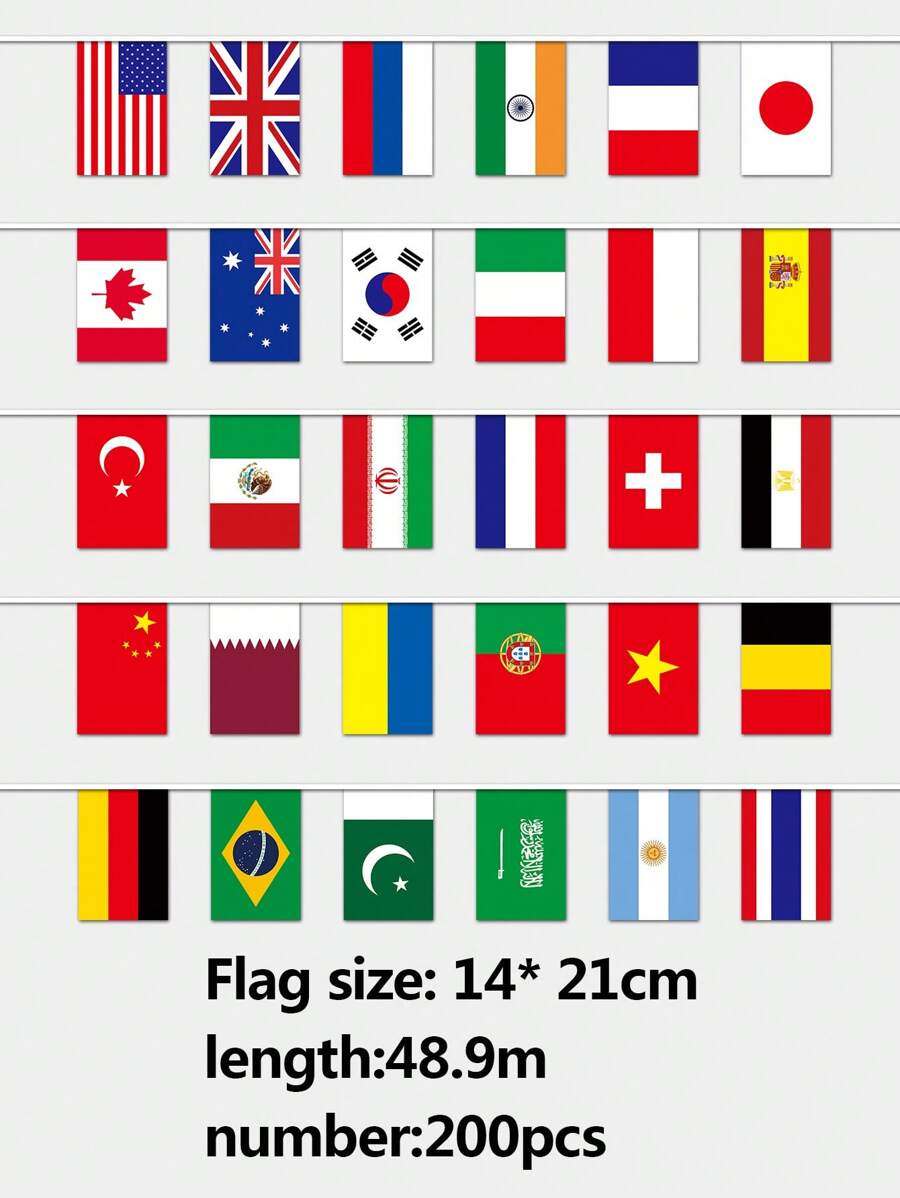 Foreign Flag Banner, Size 8 (14*21cm), World Flag String Banner With Randomly Selected 50/100 ...
