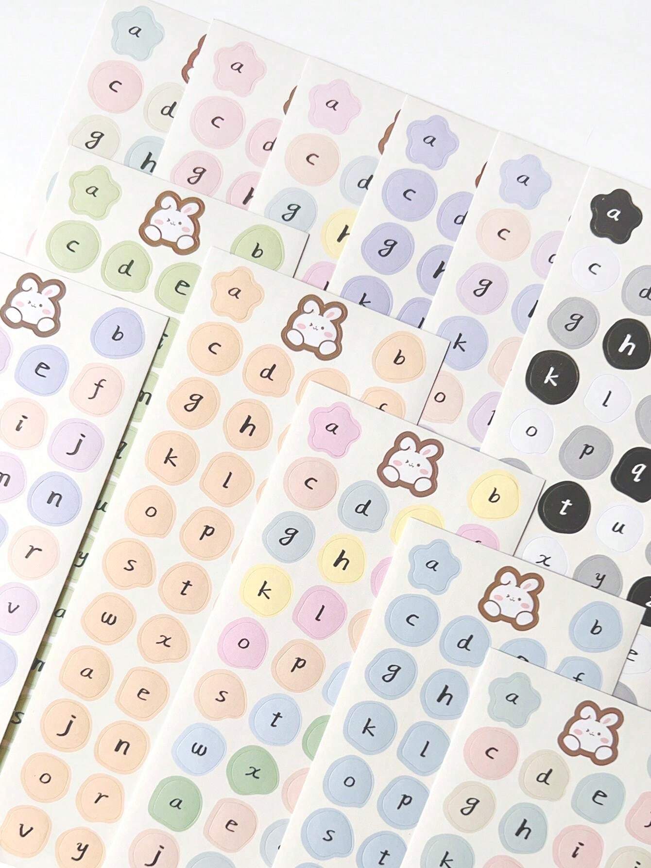 12 Sheets/Pack Cartoon Shaped Alphanumeric Stickers, Colorful Self ...