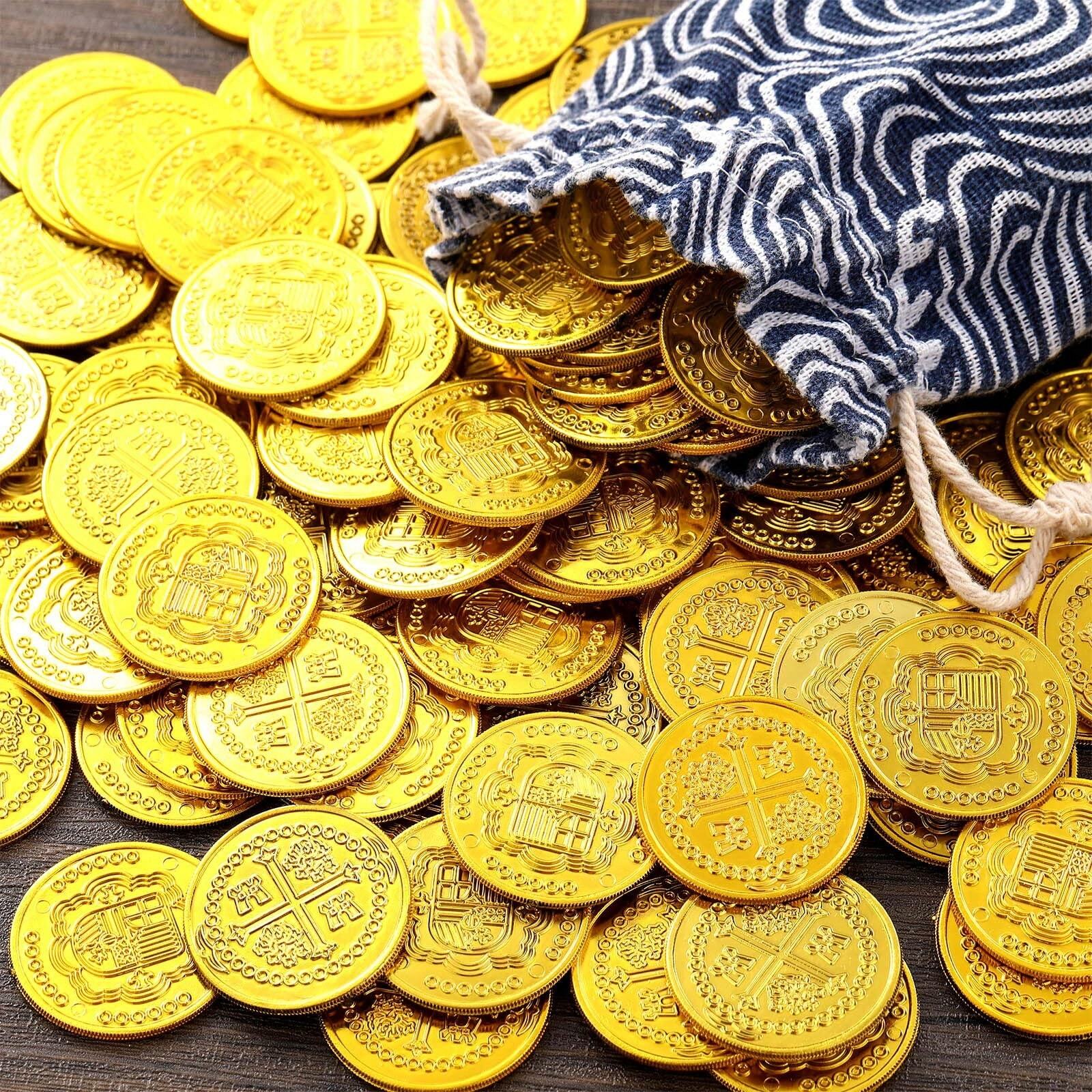 100pcs Pirate Coins Plastic Coins Replica Spanish Doubloons Kids Fake ...