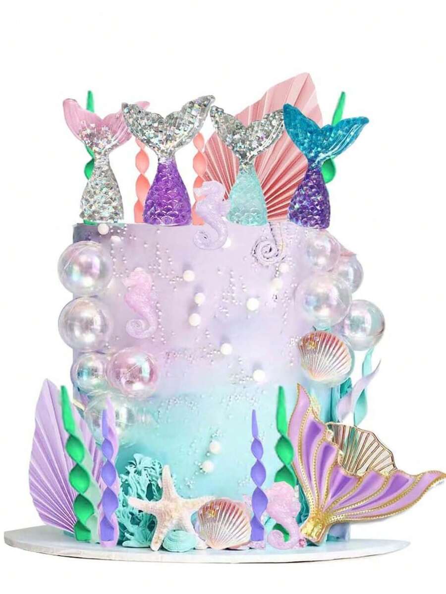 Mermaid Cake Topper, 23PCS Big Mermaid Tails Cake Toppers Under The Sea ...