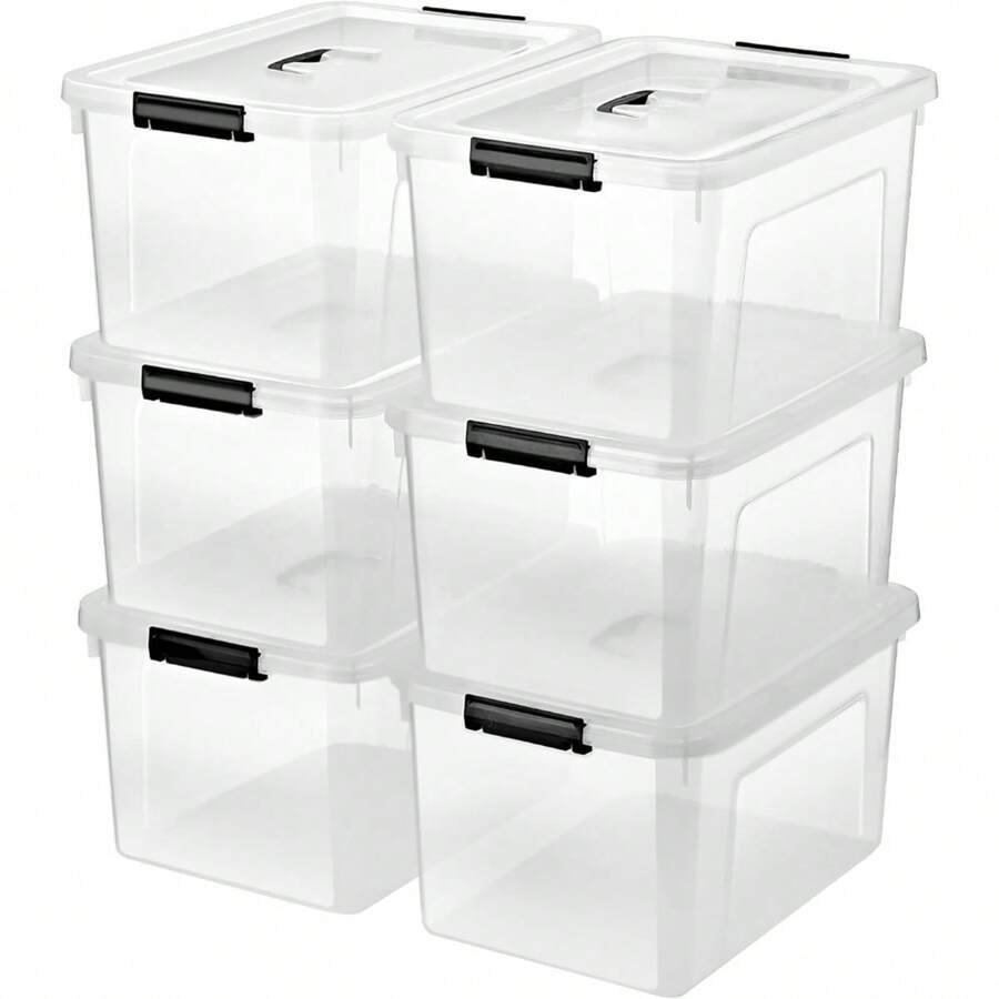 19 Quart Plastic Storage Bins With Lids, 6-Pack Stackable Clear Storage ...