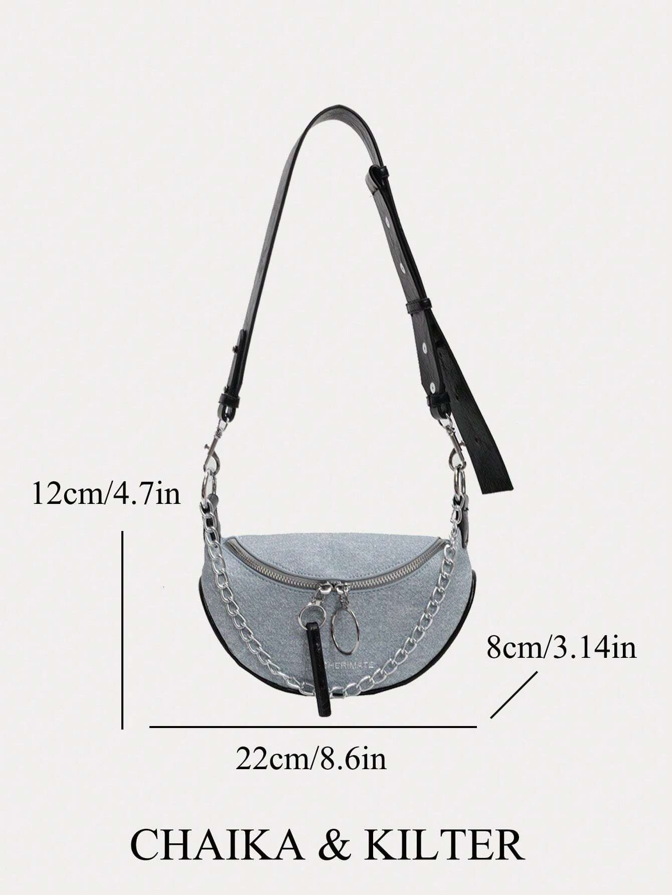 FEISTURE Denim Colorblock Saddle Bag With Chain Strap & Zipper Closure ...