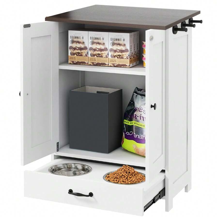Dog Feeding Station, Dog Food Storage Cabinet With Hidden Dog Bowls ...