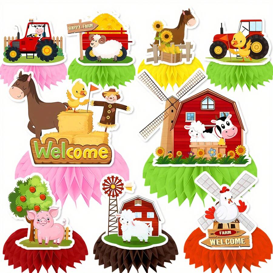 9pcs Whimsical Farm Animal Honeycomb Centerpieces - Intricately Crafted ...