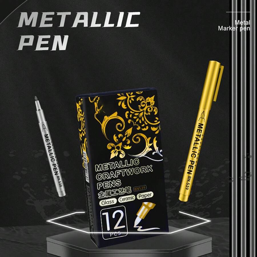 12 pièces Stylos marqueurs métalliques avec tête dure et douce or et ...
