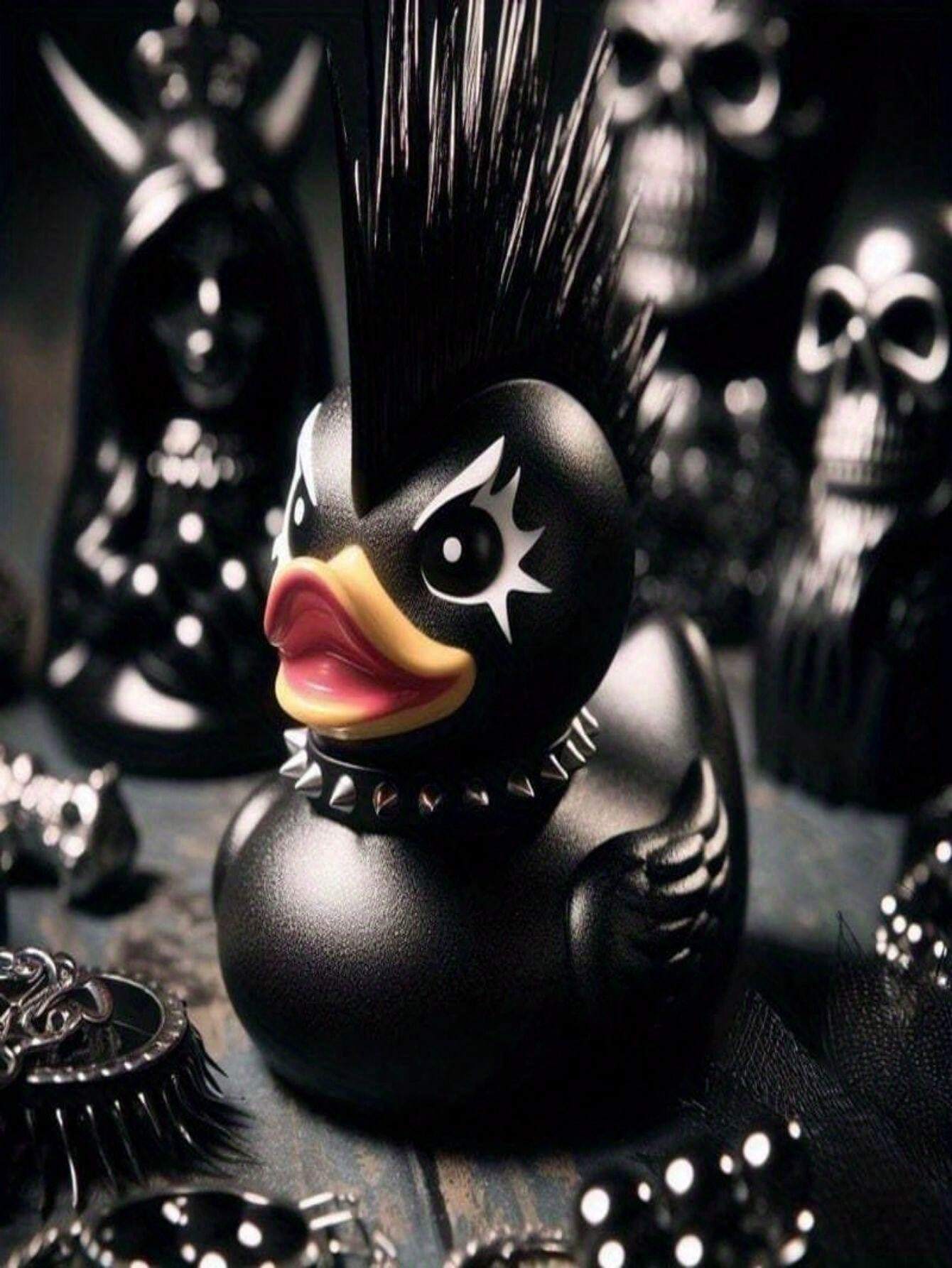 Gothic Punk Duck Statue - Satanic Resin Duckieville Figurine, Dark Rock ...
