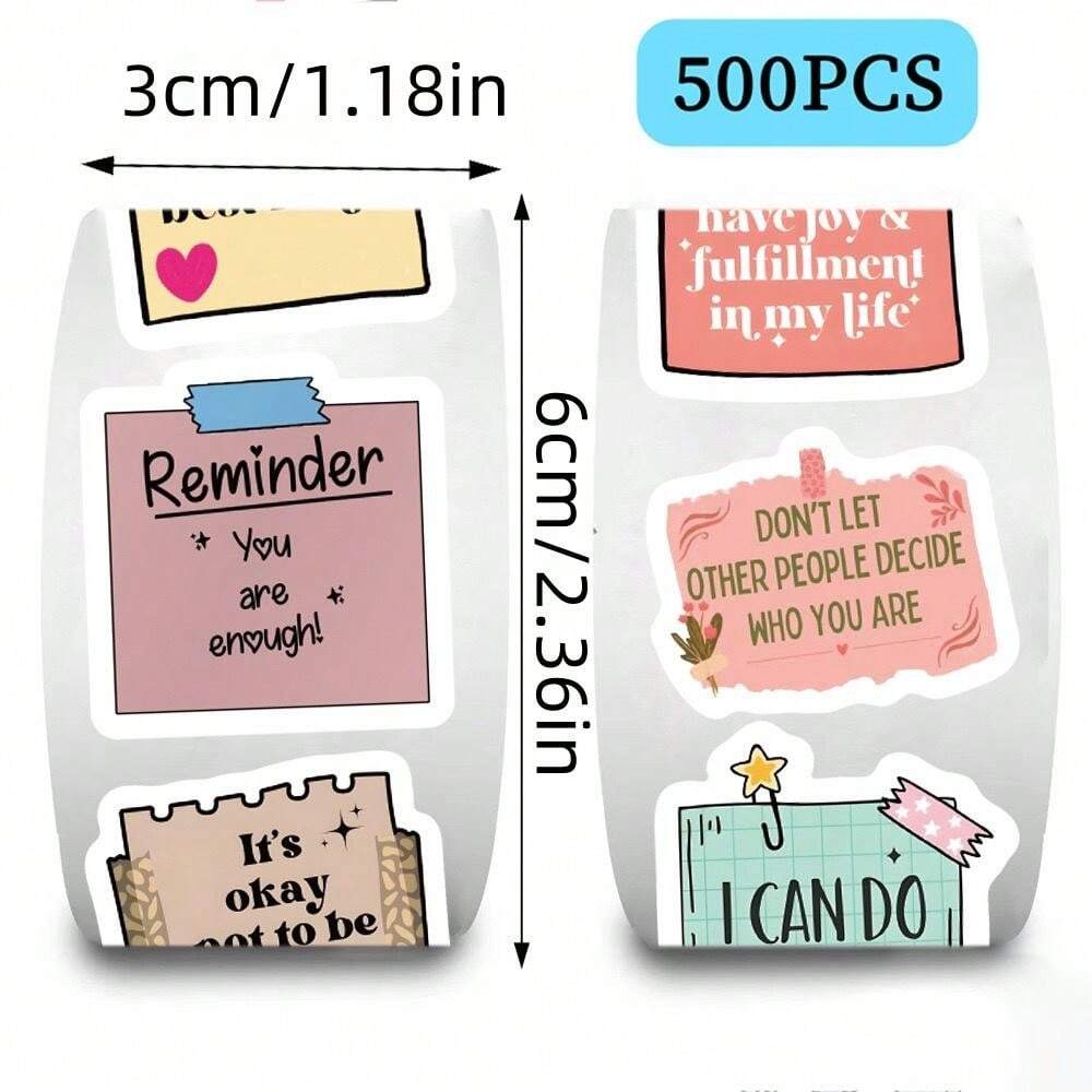 1 Roll (500pcs) Of Positive Energy Self-Affirmation Text Vinyl Stickers ...