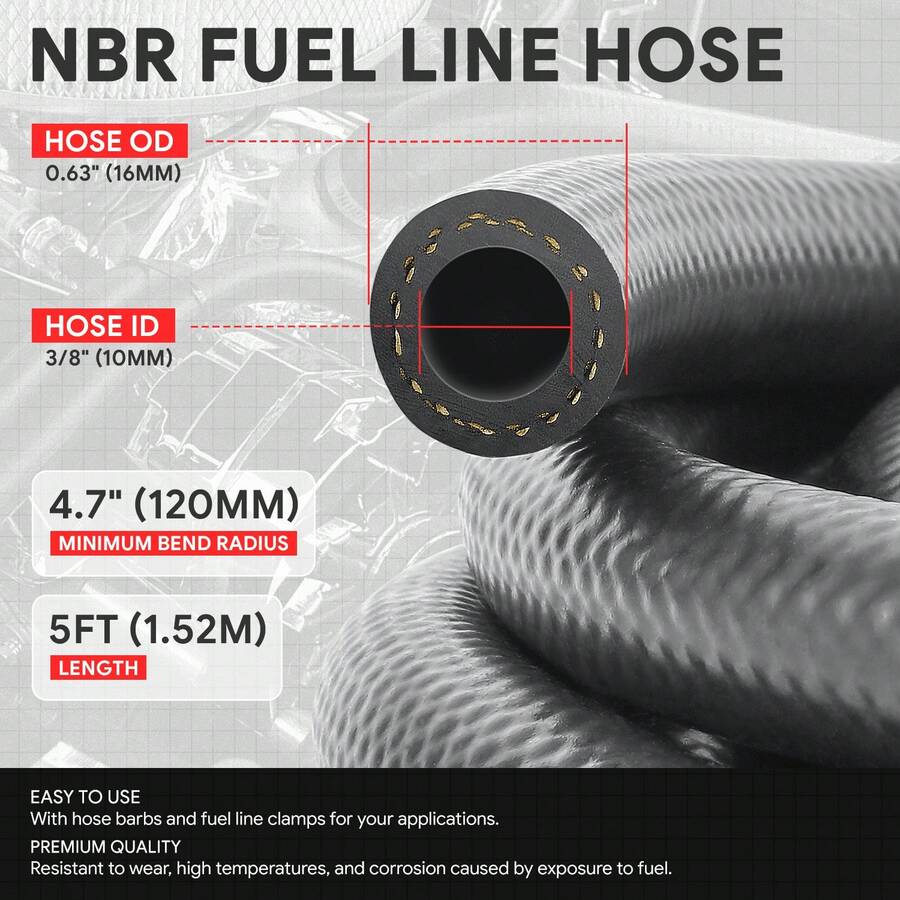 Universal Nitrile Butadiene Rubber NBR Oil Fuel Line Hose 6AN 5FT 3/8 ...