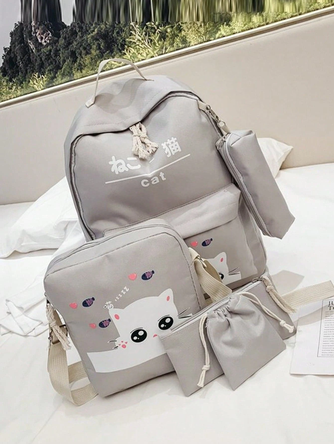 5pcs/Set Cute Cat Backpack Set, Cute Cartoon Pattern Design, School Bag ...