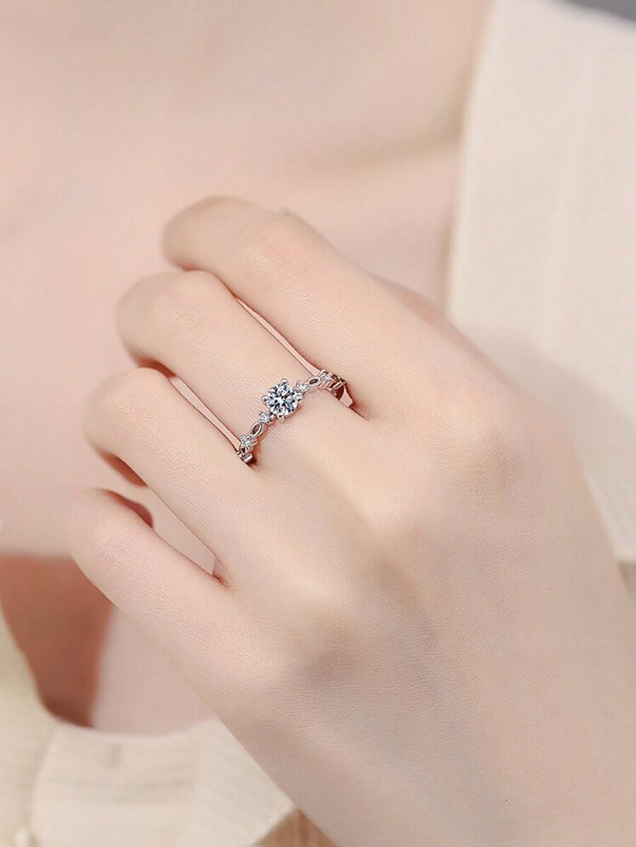 1pc Minimalist Stainless Steel 4-Prong Crystal Ring, Versatile, Luxury ...