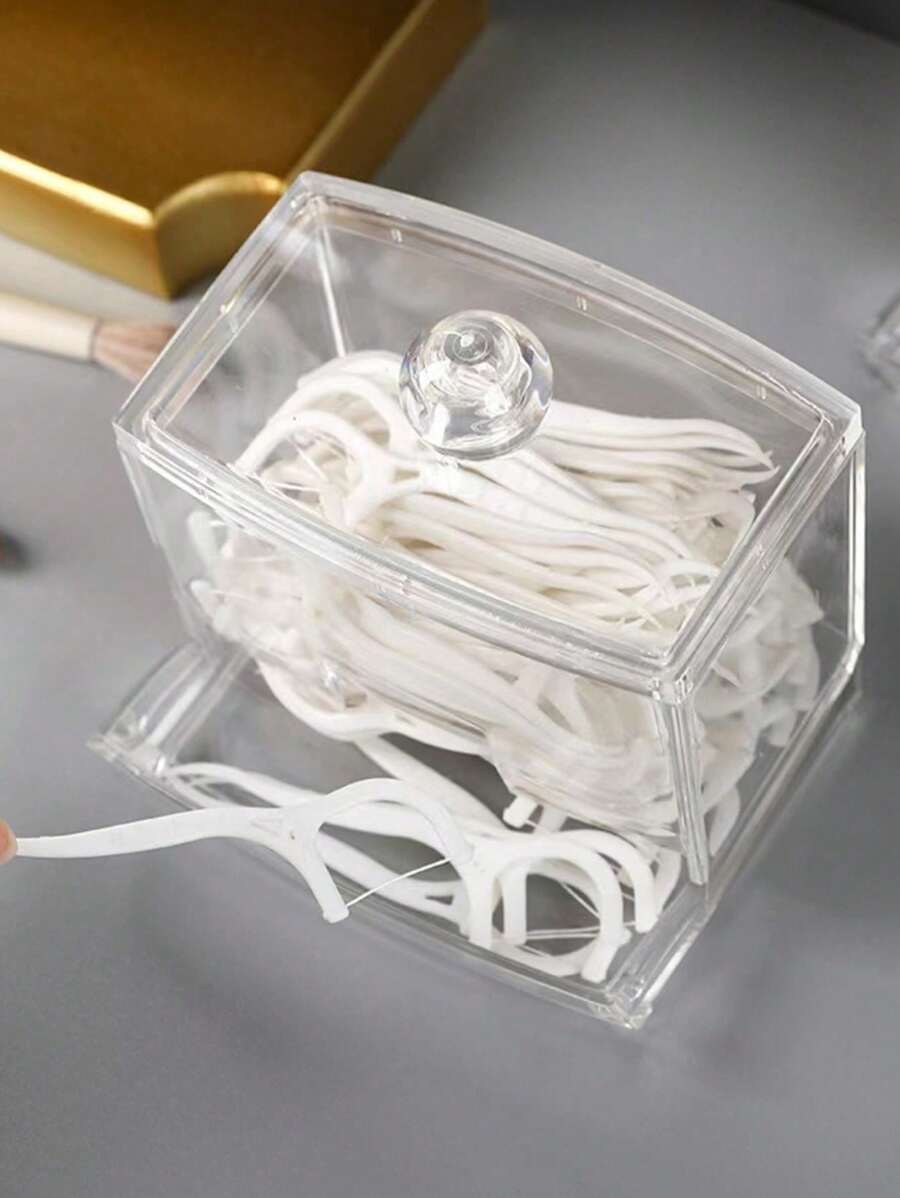 1 Pc Acrylic Qtip Holder With Bamboo Lid, Clear Small Swab Dispenser ...