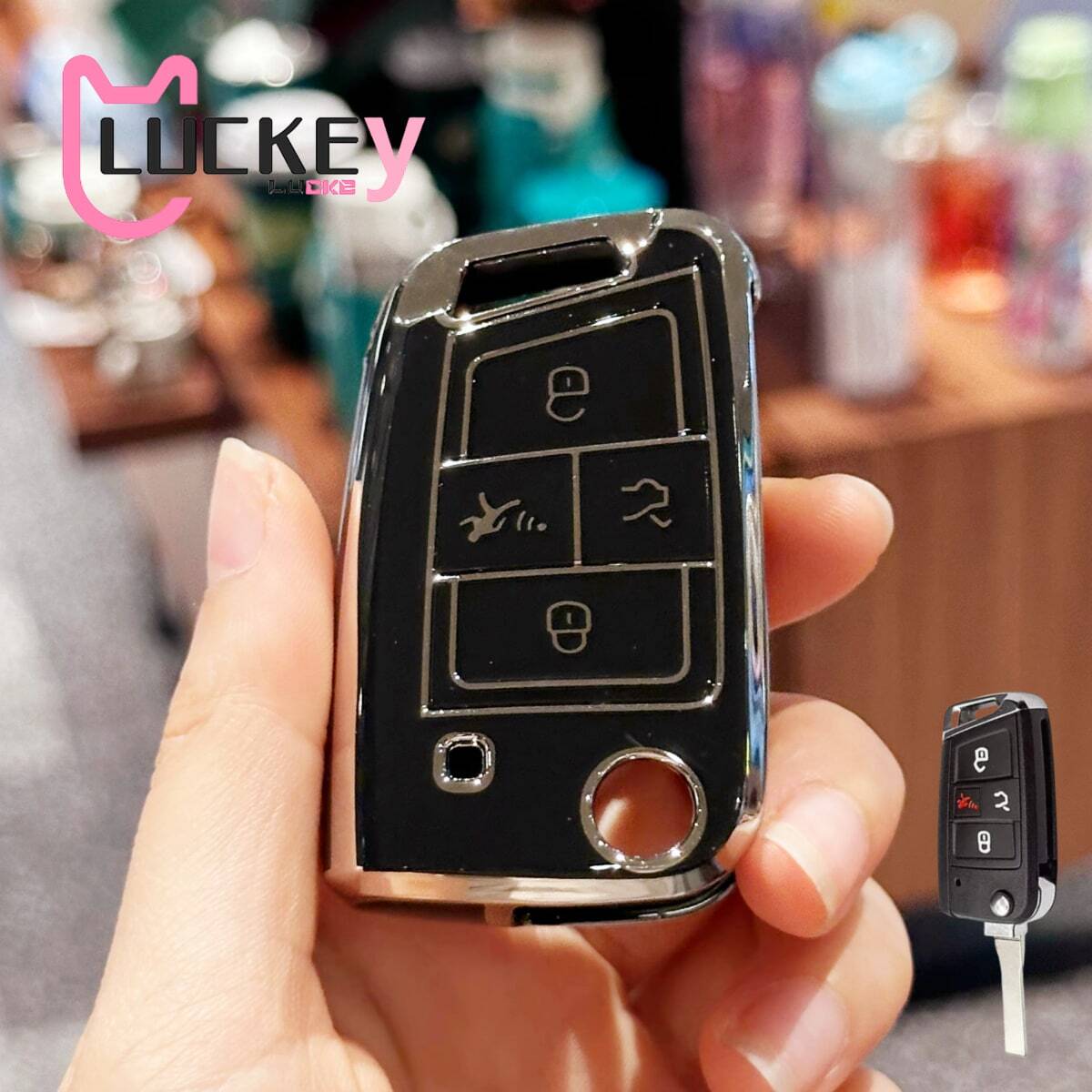 Étui de clé de voiture Key Fob avec porte-clés pour VW Atlas Golf GTI ...