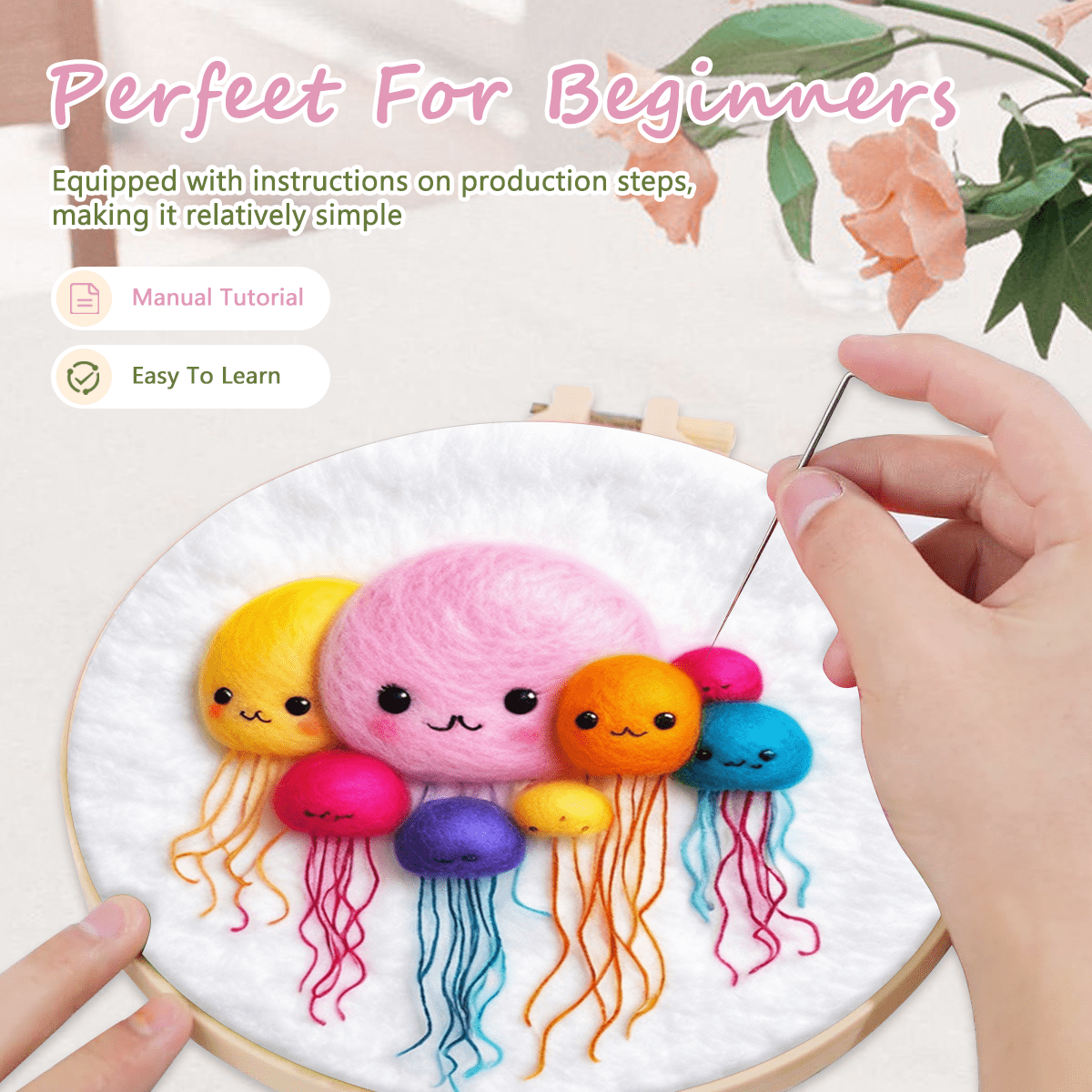 1 Pack Jellyfish Pattern Needle Felting Starter Kit With Picture ...